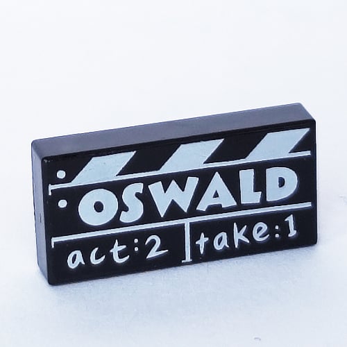 LEGO PART 3069bpr0373 Tile 1 x 2 with White Film Slate, 'OSWALD, act 2 ...