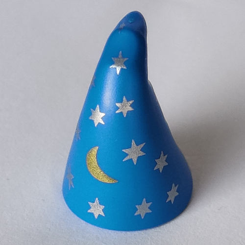 LEGO PART 17349pr0001 Hat Cone Drooping with Wizard Gold Moon and ...