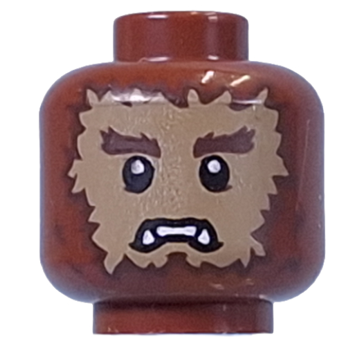 LEGO PART 28621pr4079 Minifig Head Werewolf, Dark Tan Furry Face, Dark ...
