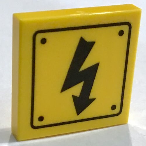 LEGO PART 3068bpr0368 Tile 2 x 2 with Electric Danger Symbol print ...