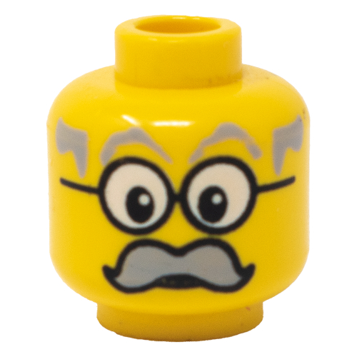 LEGO PART 3626bpr0060 Minifig Head Infomaniac, Moustache Large Gray ...
