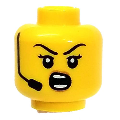 LEGO PART 3626cpr9656 Minifig Head Headset Crooked Smile/Angry Shout ...