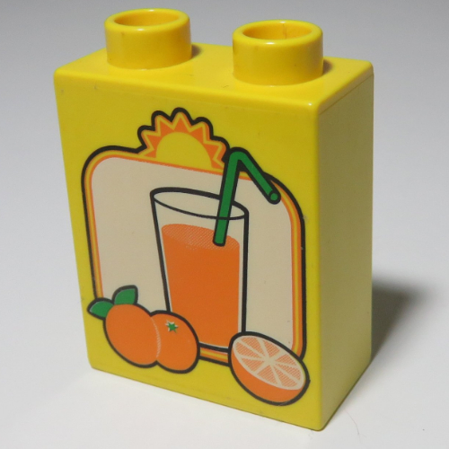 LEGO PART 4066pr0002 Duplo Brick 1 x 2 x 2 with Oranges and Glass of ...