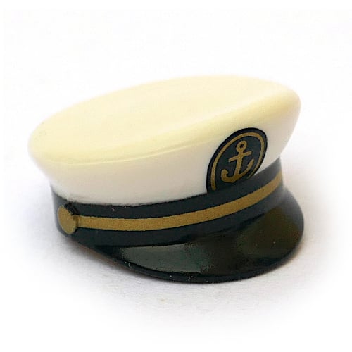 LEGO PART 12895pr0002 Hat, Captain's Cap with Black Visor, Anchor and ...