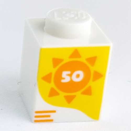 LEGO PART 3005pr0033 Brick 1 x 1 with Orange Sun, '50' on Yellow ...