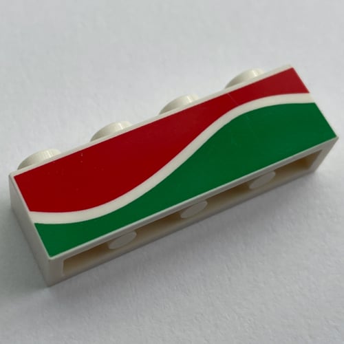 LEGO PART 3010pr0036 Brick 1 x 4 with Octan Red Green Wave Line Print ...