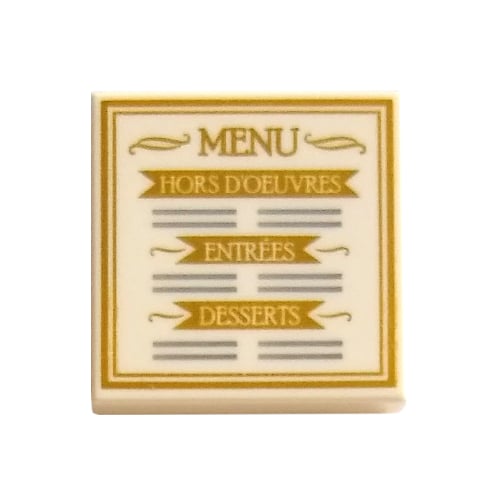 LEGO PART 3068bpr0225 Tile 2 x 2 with Stylised 'Menu, Hors D'Oeuvres ...