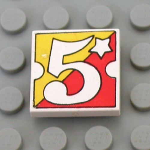 LEGO PART 3068bpr9920 Tile 2 x 2 with Number 5 Fabuland Yellow/Red ...