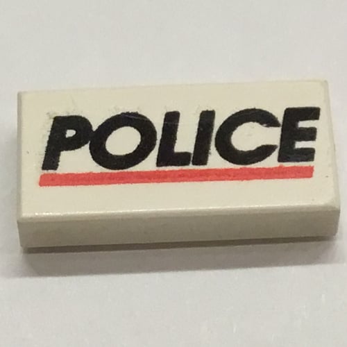 LEGO PART 3069bpr0016 Tile 1 x 2 with Black "POLICE" and Red Line Print ...