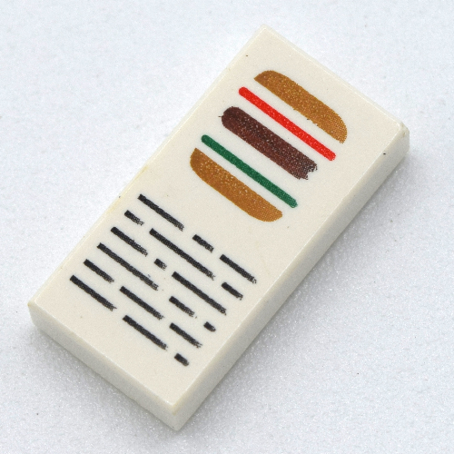 LEGO PART 3069bpr0123 Tile 1 x 2 with Hamburger and Writing Print ...