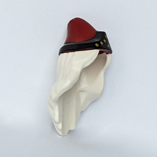 LEGO PART 68512pat0001 Hair and Hat, Long Wavy Hair, Dark Red Hat with ...