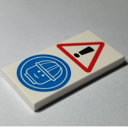 LEGO PART 87079pr0113 Tile 2 x 4 with Warning Sign and Helmet Mandatory ...