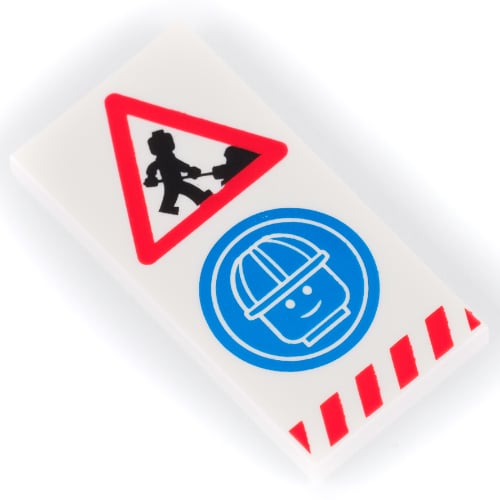 LEGO PART 87079pr0210 Tile 2 x 4 with Road Works Sign, Blue Safety ...