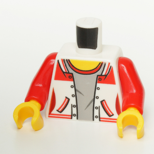 LEGO PART 973c22h01pr3659 Torso Jacket Open over Gray Top with Red ...