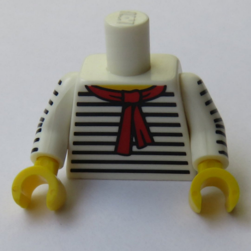 LEGO PART 973c27h01pr3808 Torso Black Thin Stripes, Red Scarf Front and ...