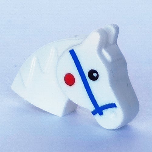 LEGO PART 1703pr0001 Animal Body Part, Horse Head with Blue Reigns, Red ...