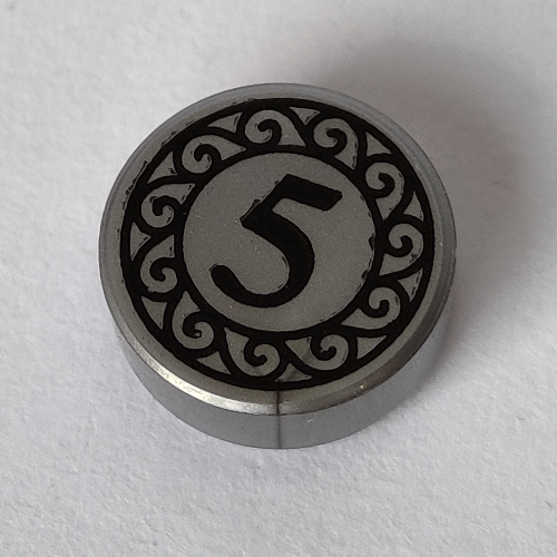 LEGO PART 98138pr0024 Tile Round 1 x 1 with Black Coin Print with 5 ...