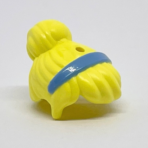 LEGO PART 15673pr0001 Hair Top Knot Bun and Medium Blue Hair Band Print ...