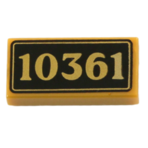 LEGO PART 3069bpr9900 Tile 1 x 2 with Gold '10361' on Black Background ...
