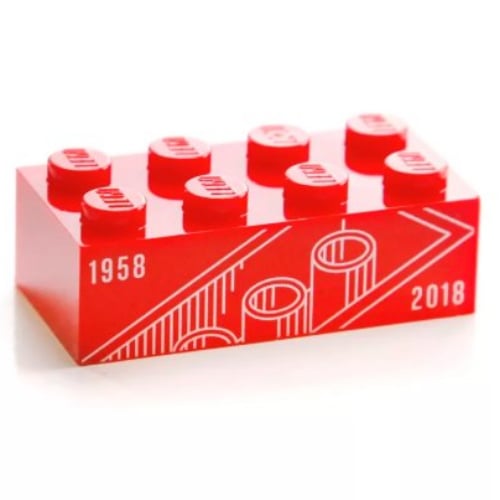 LEGO PART 3001pr0003 Brick 2 x 4 with White '1958' and '2018' Print ...