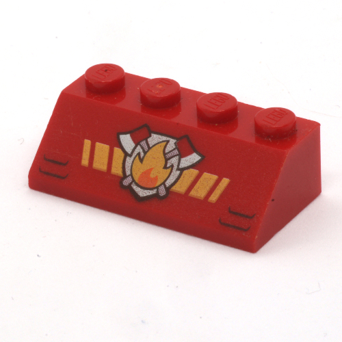 LEGO PART 3037pr0002 Slope 45° 2 x 4 with Fire, Red Axes and Yellow ...