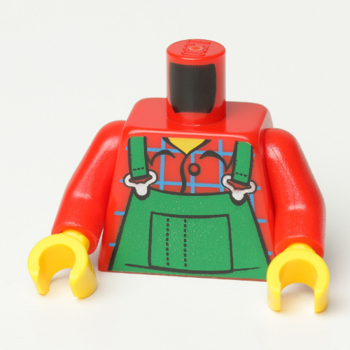 LEGO PART 973c22h01pr1446 Torso Green Overalls, Blue Check Shirt with ...