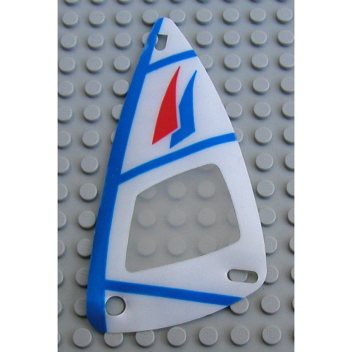 LEGO PART 71637pr0006 Sail, Triangular, 6 x 12 with Blue Lines and Red ...