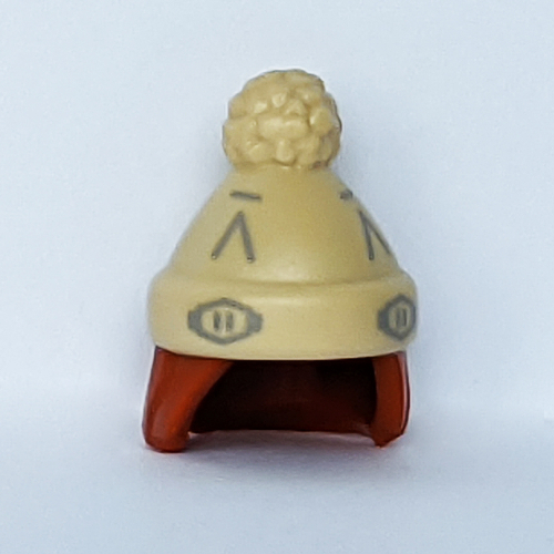 LEGO PART 68502pat0001 Hair and Hat, Tan pattern with Light Bluish Grey ...