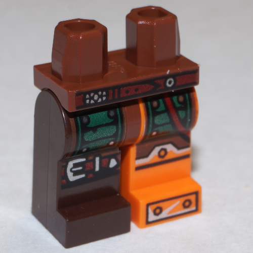 LEGO PART 970l34r07pr0001 Hips and Orange Left Leg, Dark Brown Right ...
