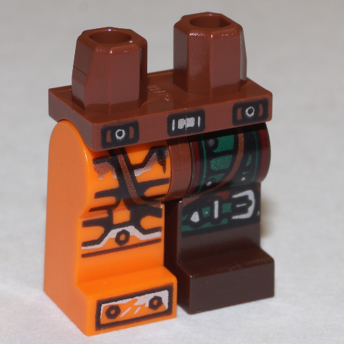 LEGO PART 970l07r34pr0001 Hips and Dark Brown Left Leg, Orange Right ...