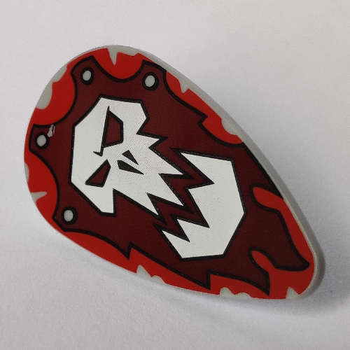 LEGO PART 2586pr9999 Shield Ovoid with White Skull on Black/Dark Red ...