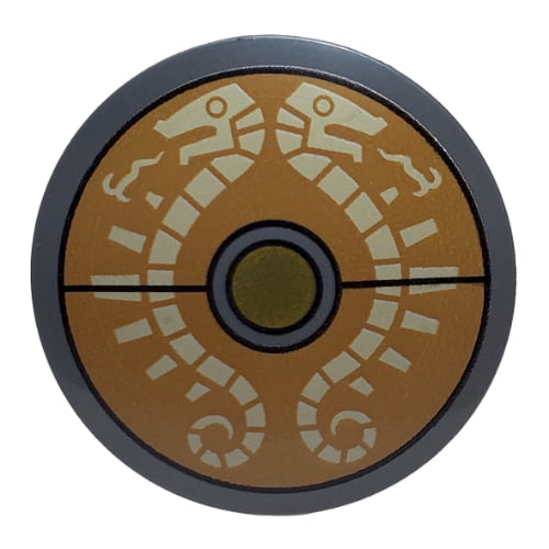 LEGO PART 75902pr0042 Shield Round Bowed with Tan Decorations on Medium ...