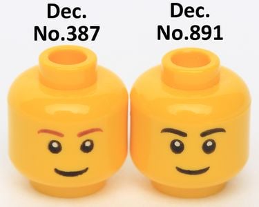 LEGO PART 3626bpr0387 Minifig Head, Brown Eyebrows, Thin Grin, Black ...